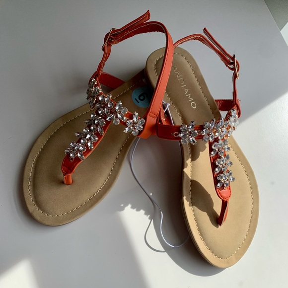 Andiamo | Shoes | Nwt Orange Rhinestone Sandals | Poshmark